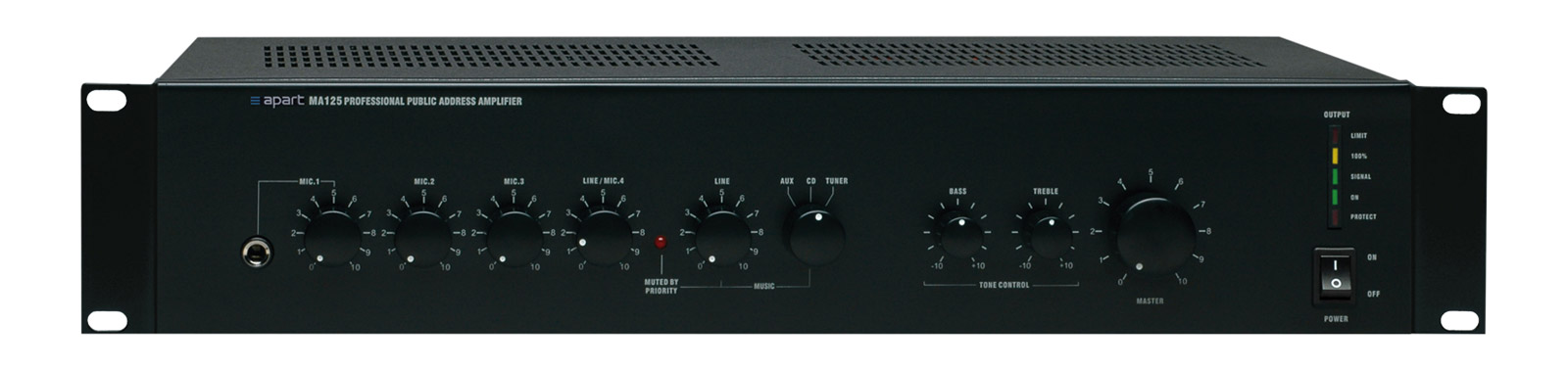 APART MA125 MIXER AMPLIFIER 125W/8, 50V, 70V, 100V, 4 mic in, 4 line in ...