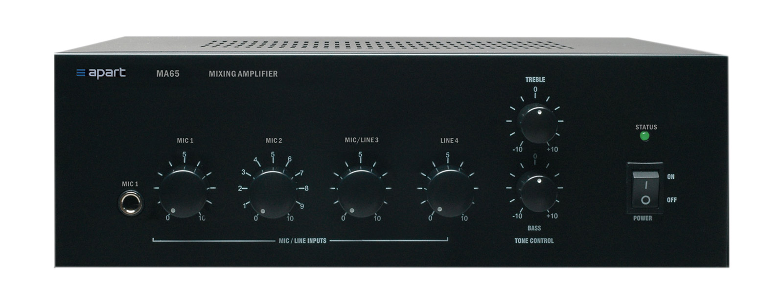 APART MA65 MIXER AMPLIFIER 65W/8, 70V, 100V, 3 mic in, 2 line in, 1 ...