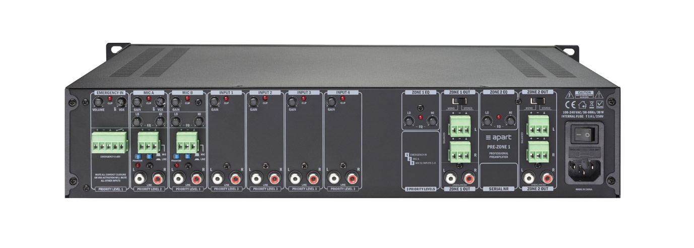 APART PREZONE1 PRE-AMPLIFIER Stereo, 2x mic in, 4x line in, 2x zone out ...