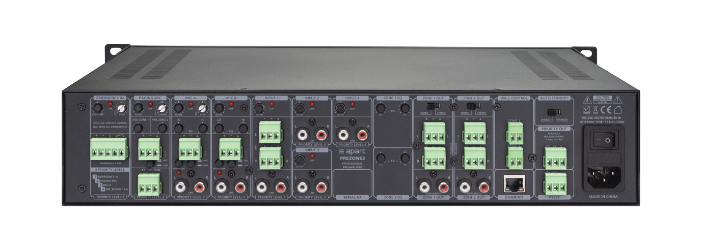 APART PREZONE2 PRE-AMPLIFIER Stereo, 2x mic in, 4x line in, 2x zone out ...