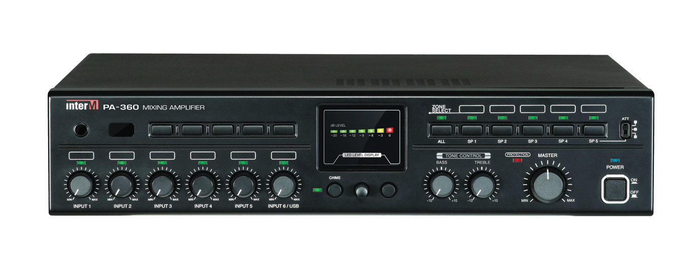 INTER-M PAM-120A MIXER AMPLIFIER 120W/4, 70V, 100V, 5-zone selector ...